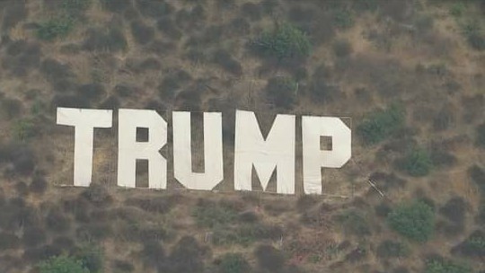 Giant TRUMP Sign Knocked Down by California Authorities, HOLLYWOOD Sign ...
